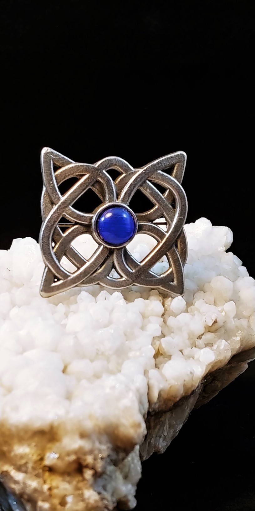 Celtic Knot Brooch with Blue Cabochon - Sheldon Pewter